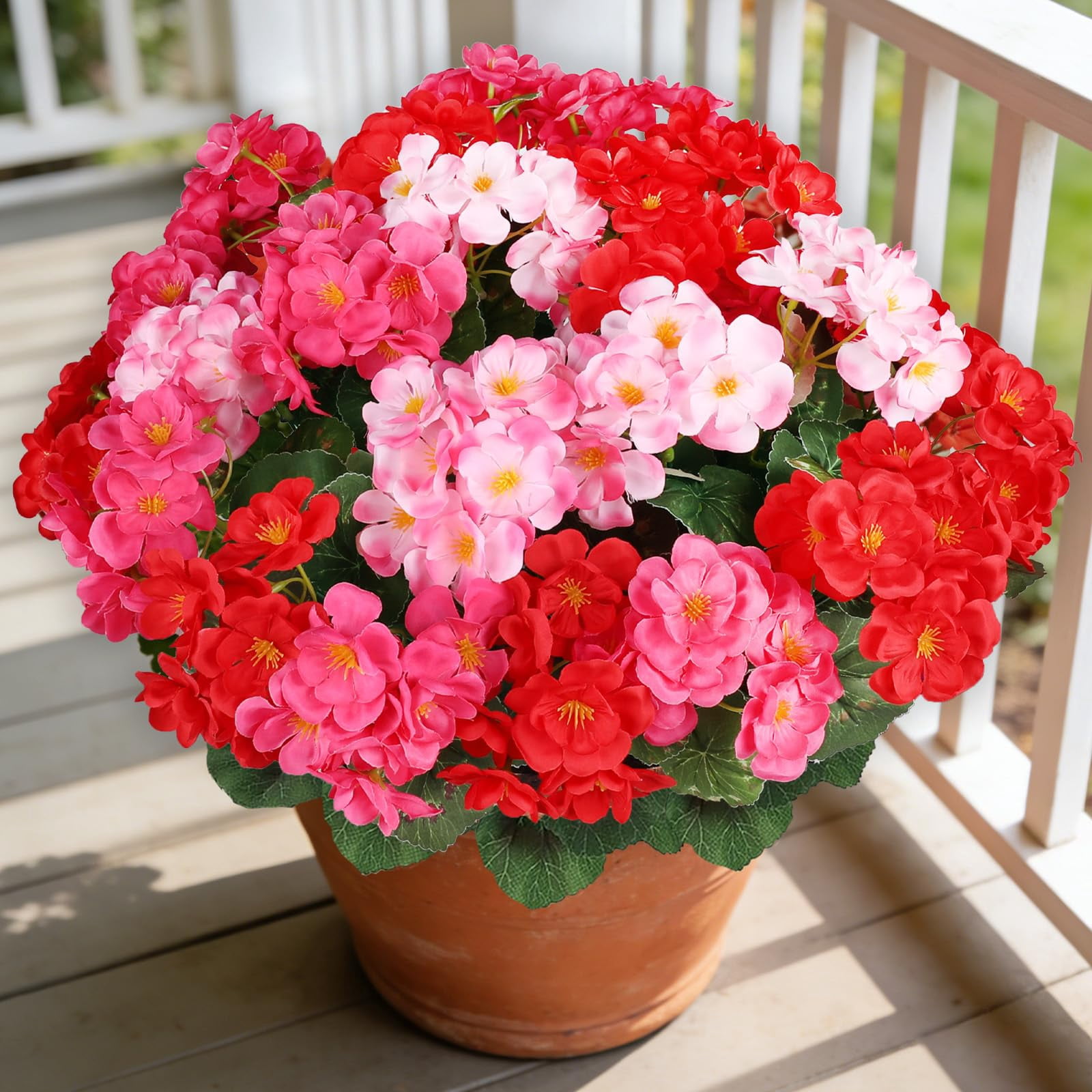 Artificial Geraniums Bright Red+rosy+pink 6PCS Outdoor Indoor Decor ...
