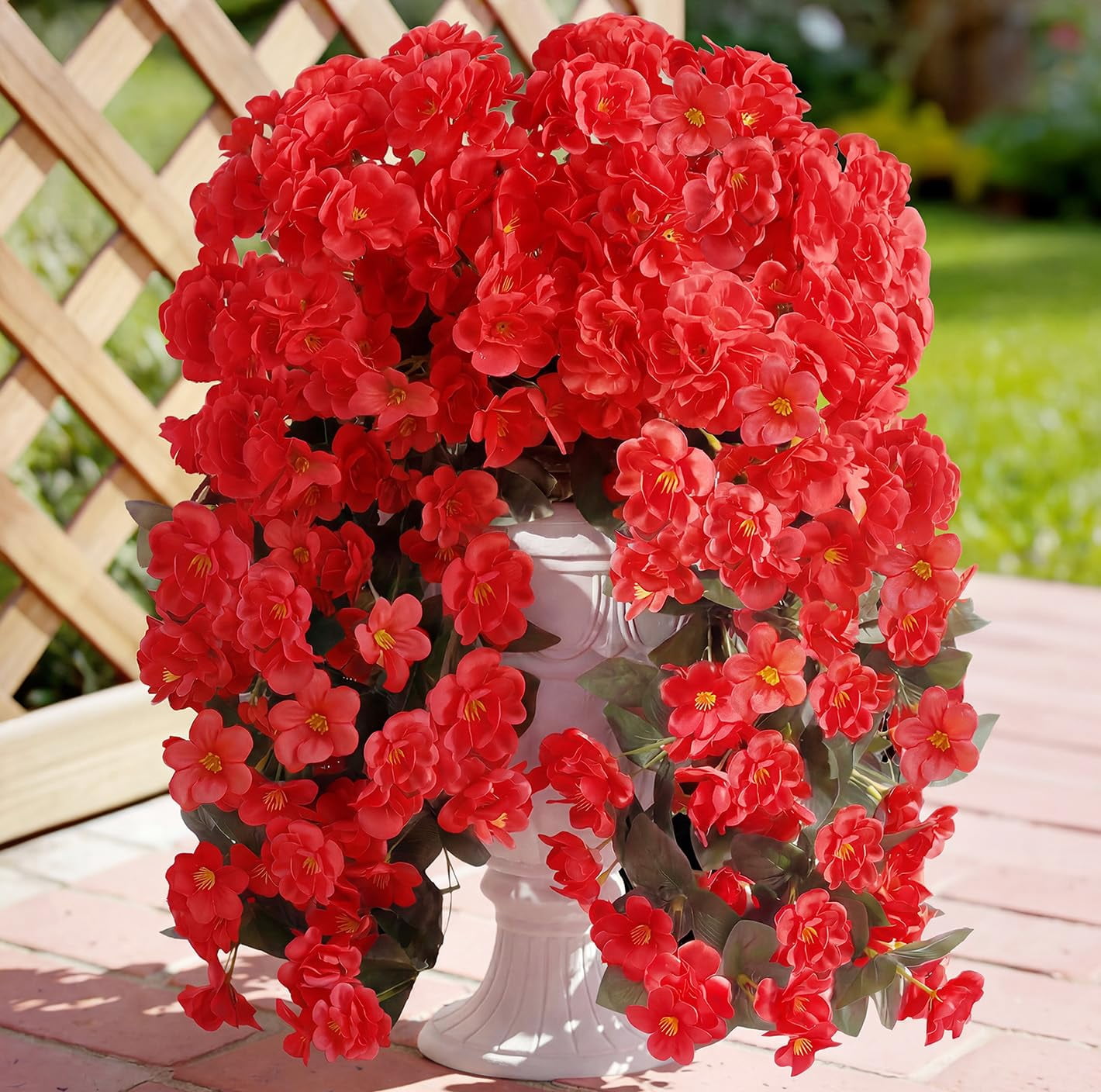 Artificial Geraniums Silk Flowers Red-2pcs Outdoor Patio Porch Garden ...