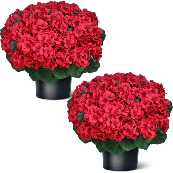Artificial Geraniums Topiary - 2 Set for Front Porch Decor,Faux Silk ...