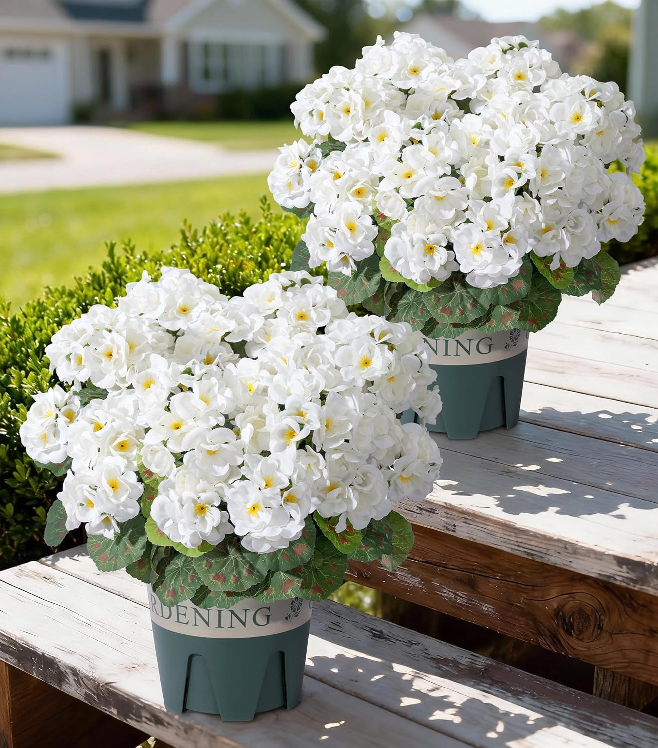 Artificial Geraniums for Outdoors 2 Pack Potted White Faux Plants UV ...