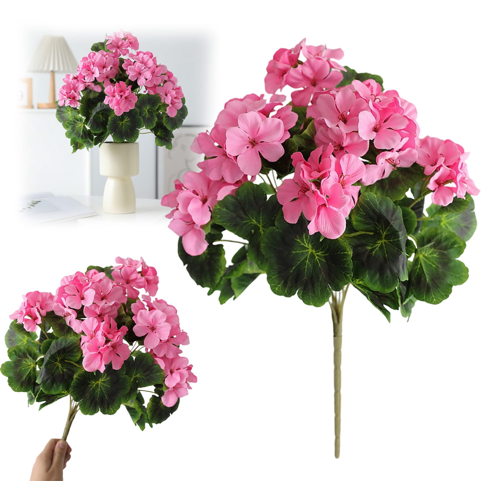 Artificial Geraniums for Outdoors Red Real Touch Faux Silk Flowers Bush ...