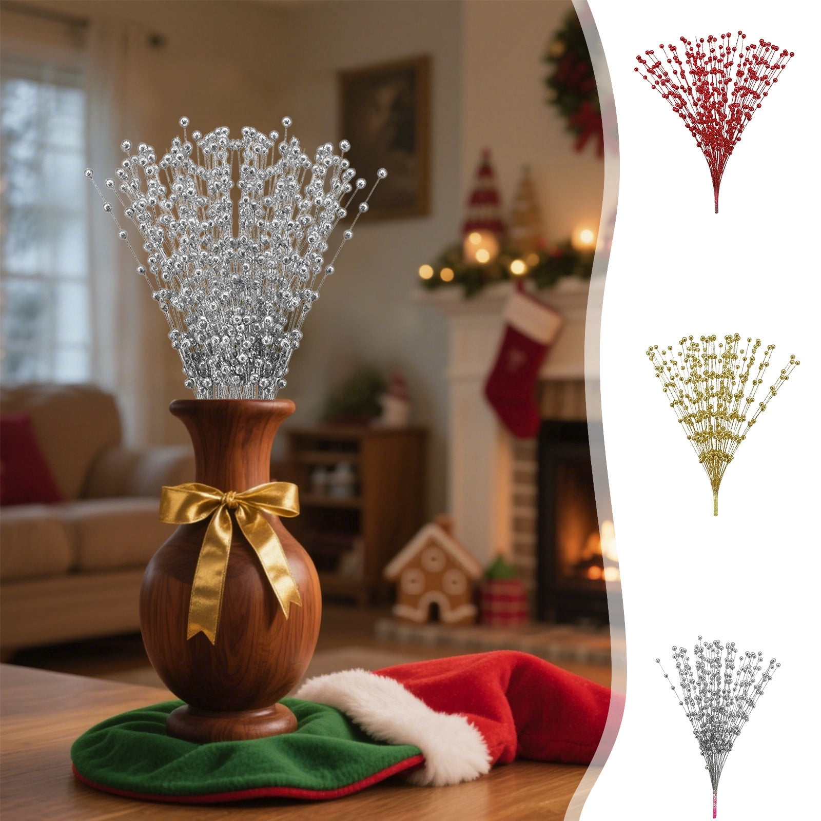 Artificial Glitter Berry Stems for Christmas Decorations | Decorative ...