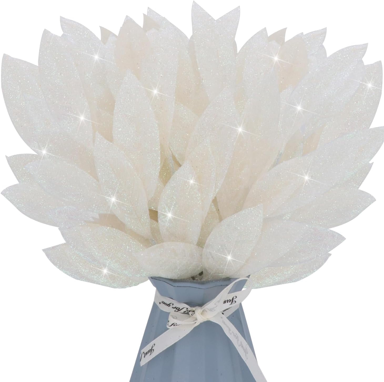 Artificial Glitter Leaves,13.1 inch Leaf Christmas Tree Picks Sparkling ...