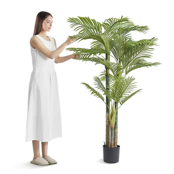 Artificial Golden Cane Palm Tree 6.5 FT, Tilt-Proof PE Fake Plant with ...
