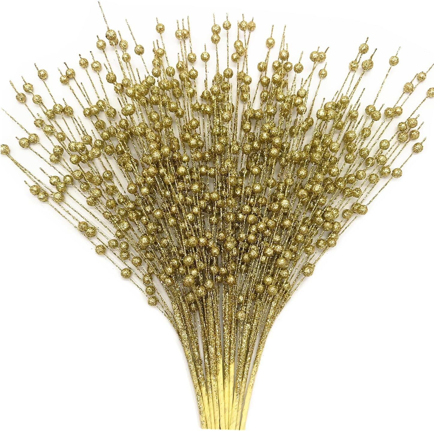 Artificial Golden Glitter Berry Stem Decorations, Fake Bead Sticks ...