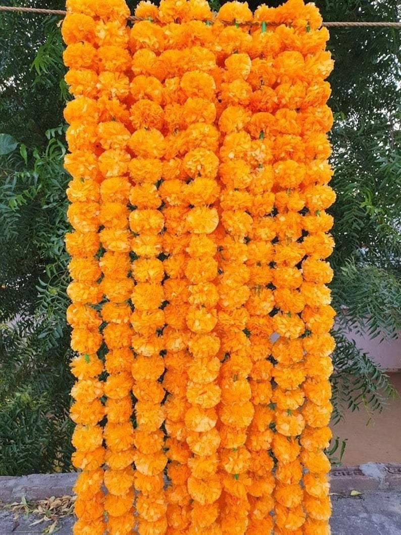 Artificial Golden Yellow Marigold Garland for Decoration 5 feet Long ...