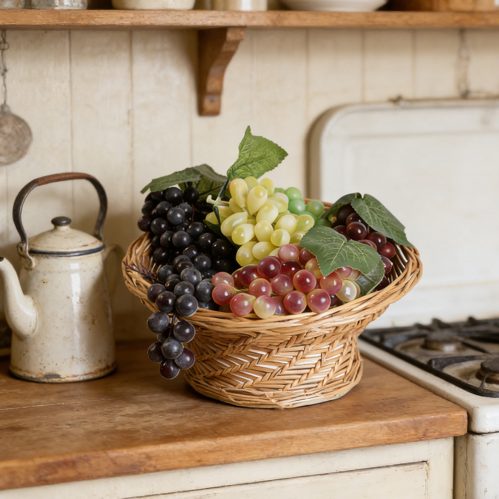 Artificial Grape Bunch with Leaves, Realistic Granule Fade-Resistant ...