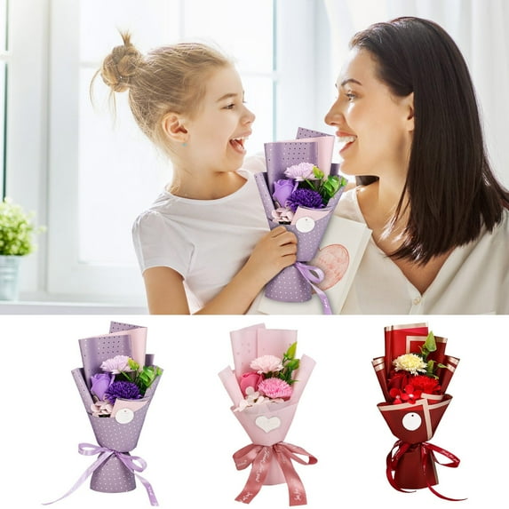 Artificial Grass 1Pcs Carnation Rose Soap Flower Bouquet Gift Box for ...