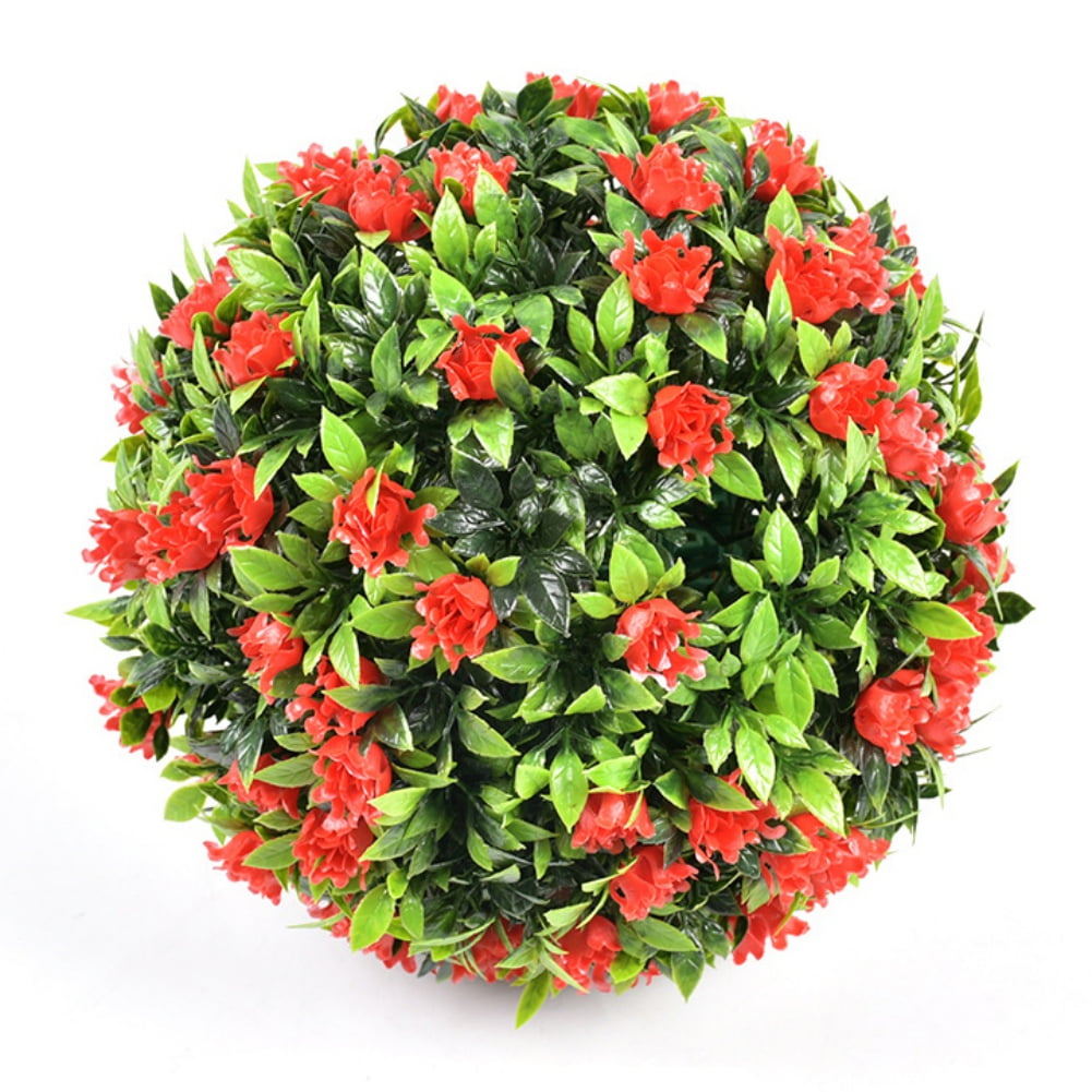 Artificial Grass Balls with Red Flowers Ceiling Ball Hangings Simulate ...