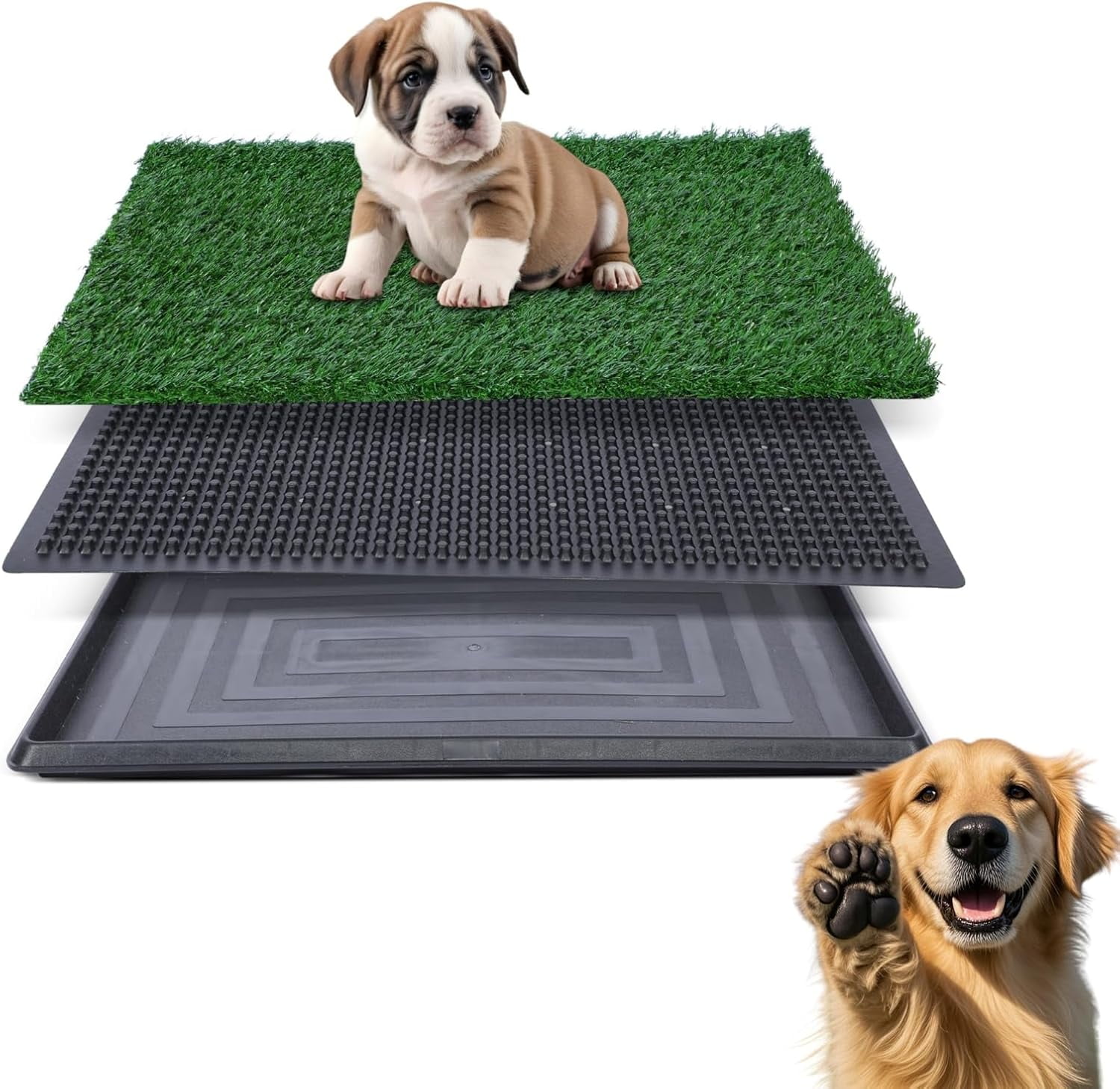 Dog Grass Potty Tray - Reusable 3-Layer Pet Training Pad for Indoor ...