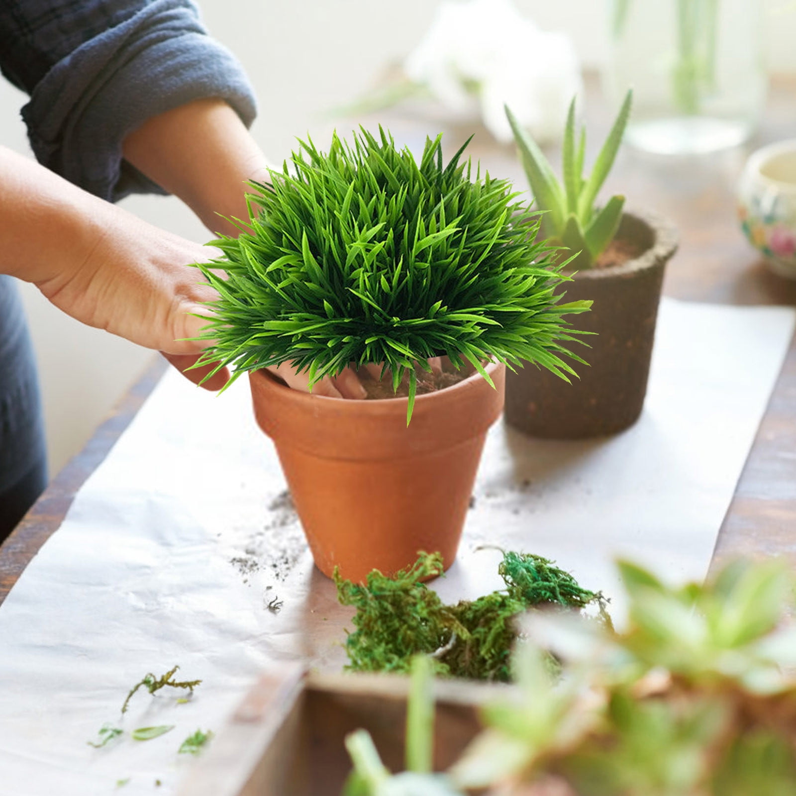Artificial Grass Planter, Fake Grass for Home Desk Room Barn, 12x12 ...