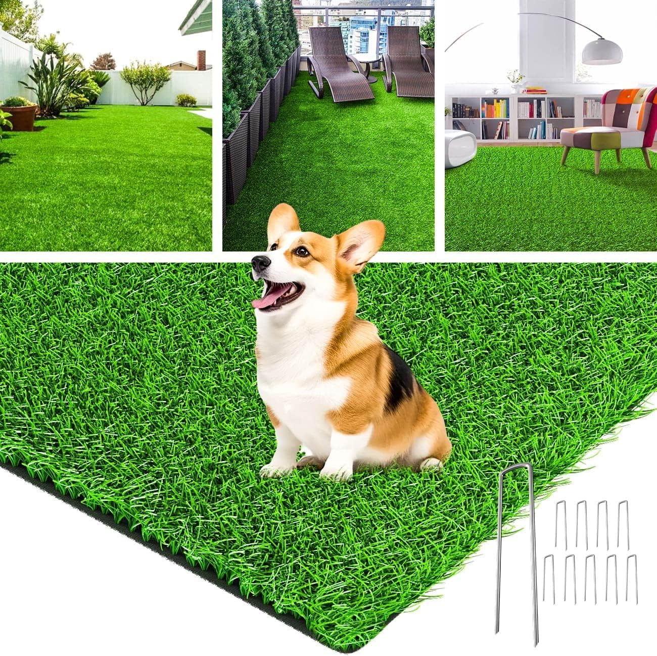 Artificial Grass Rug Indoor Outdoor, Realistic Synthetic Grass with ...