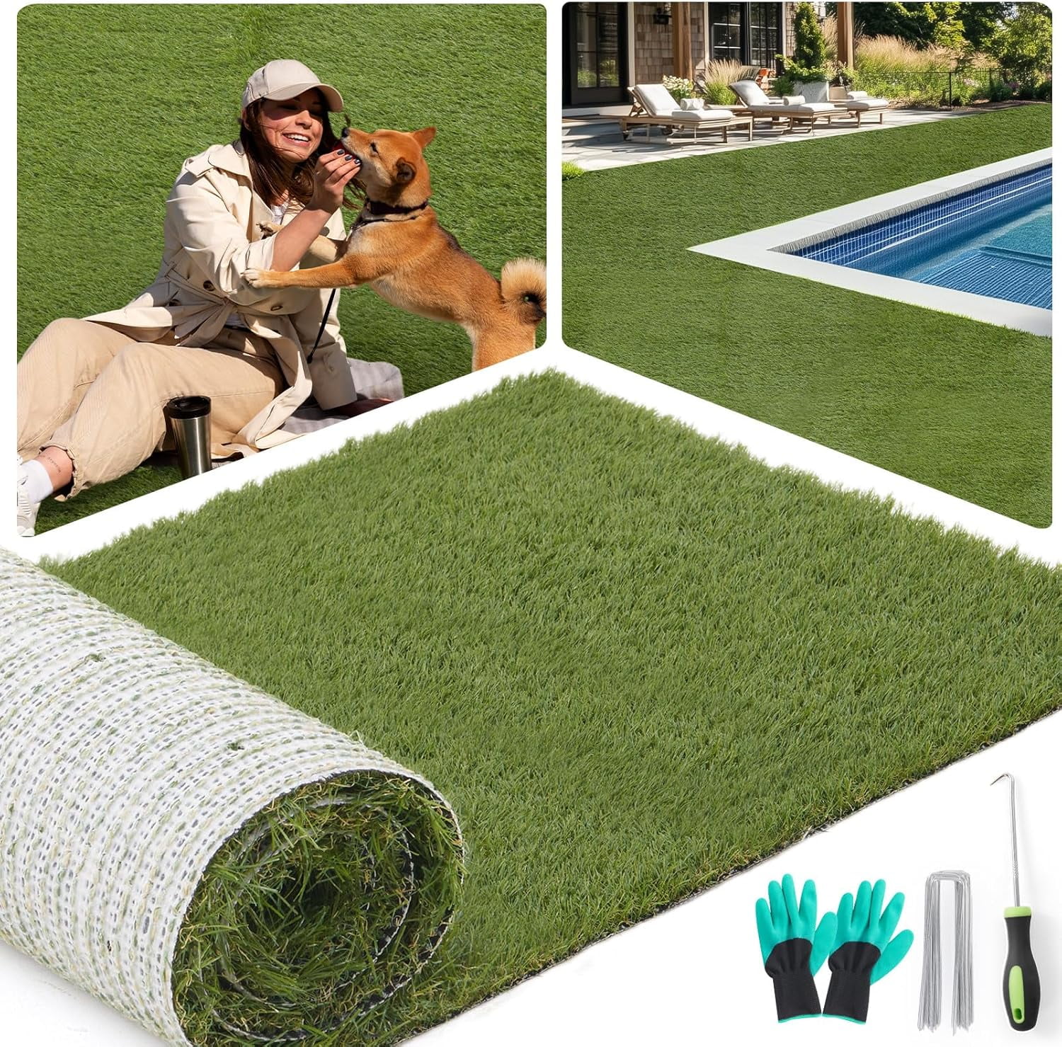 Artificial Grass Rug Outdoor Indoor 5ft x 8ft, Fake Grass Carpet Green ...