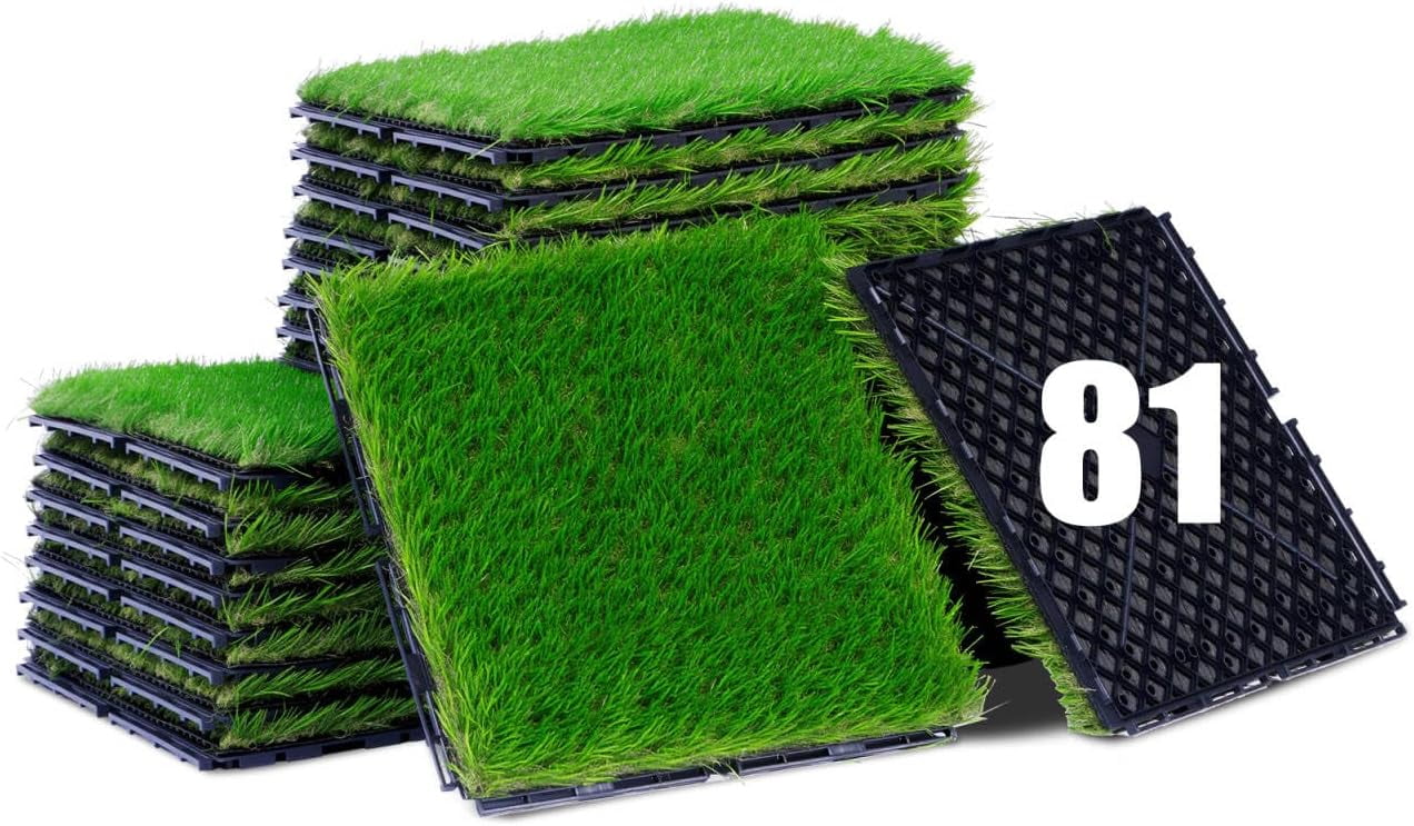 Artificial Grass Tiles Interlocking Turf Squares Deck -12"x12" Indoor Outdoor Decoration Faux ...