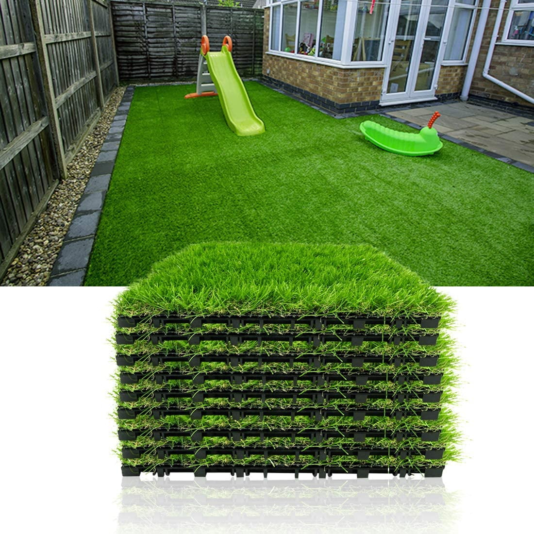 Artificial Grass Turf Tile Fake Grass Flooring Mat Interlocking Self ...