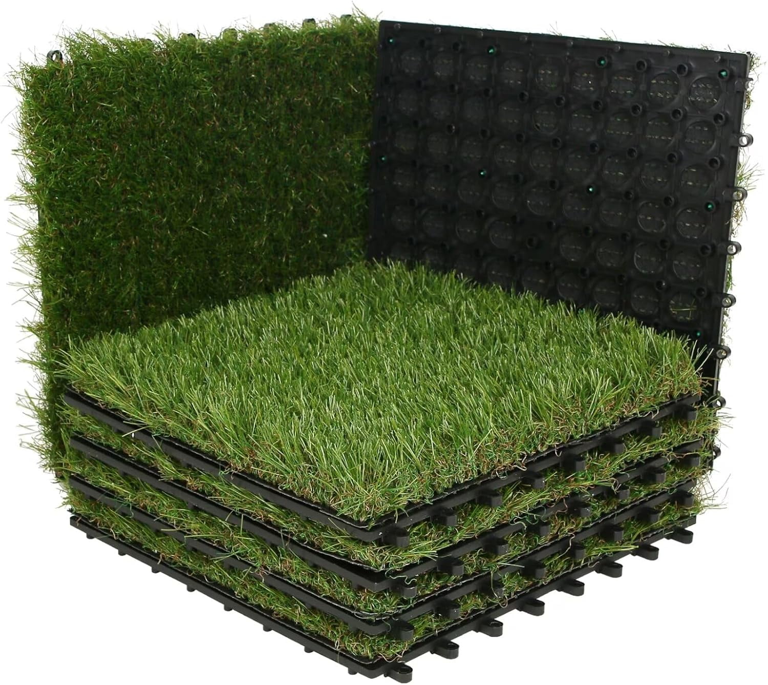Artificial Grass Turf Tiles Interlocking Set 6 Pieces, Square Fake ...