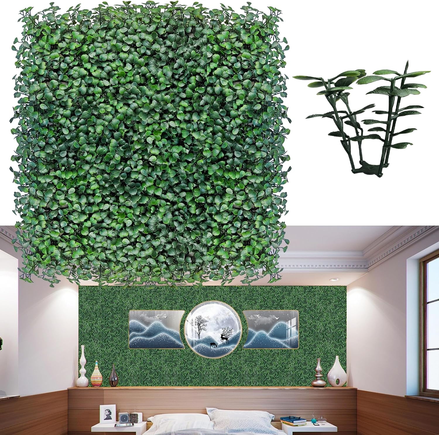 Artificial Grass Wall Panel Backdrop,10 X 10 in 24P(16.8 sqft) UV-Anti ...