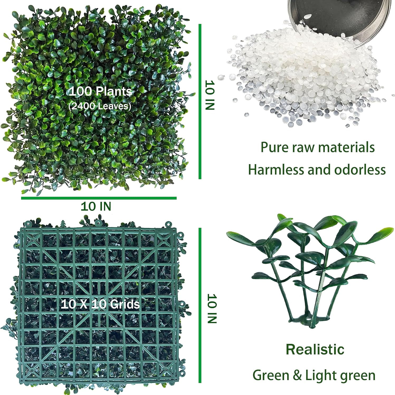 Artificial Grass Wall Panel Backdrop, 10" x 10" 12P (8.4 sqft) -Anti Greenery Boxwood Panels for ...