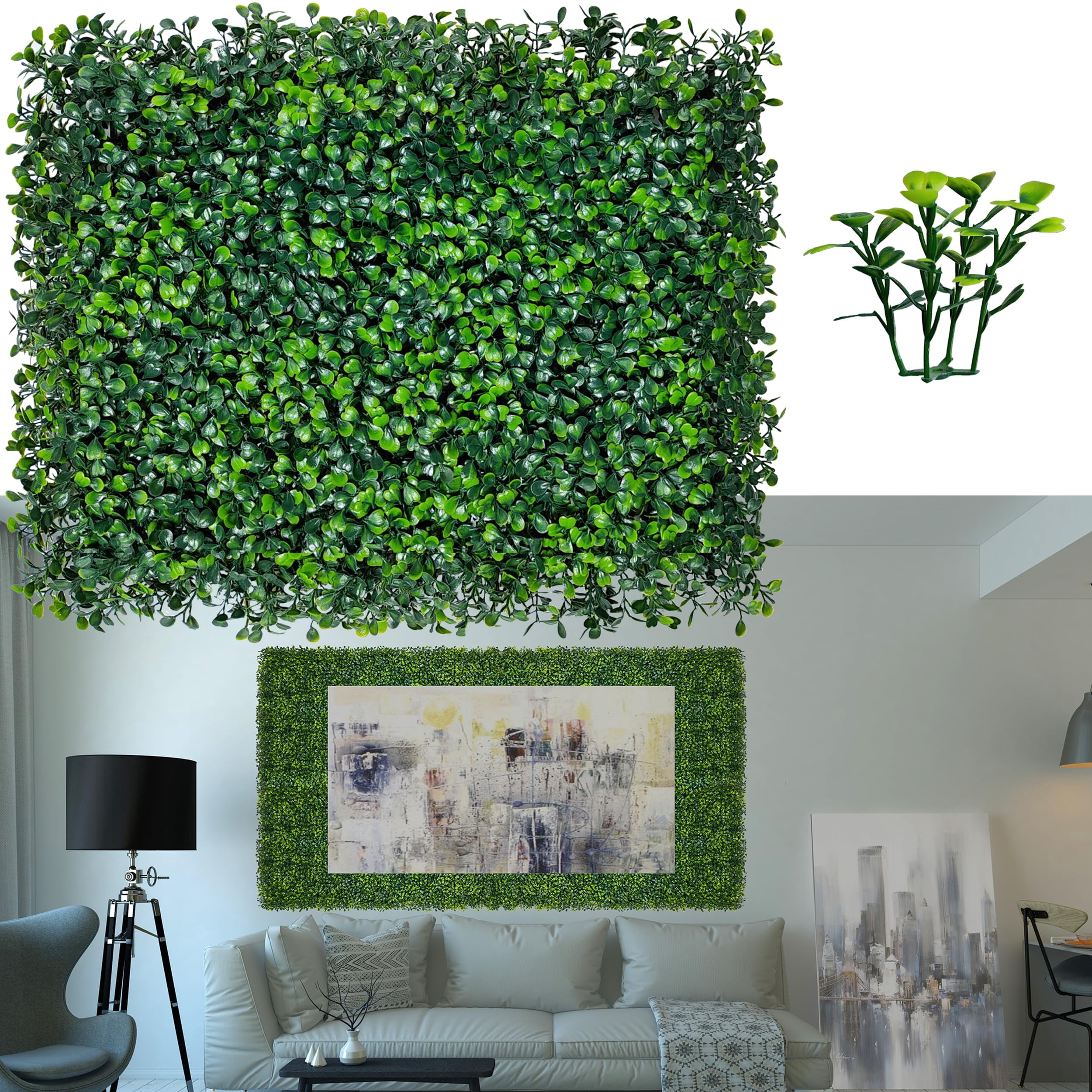 Artificial Grass Wall Panels 16"X12" 6P UV-Resistant Greenery Backdrop ...