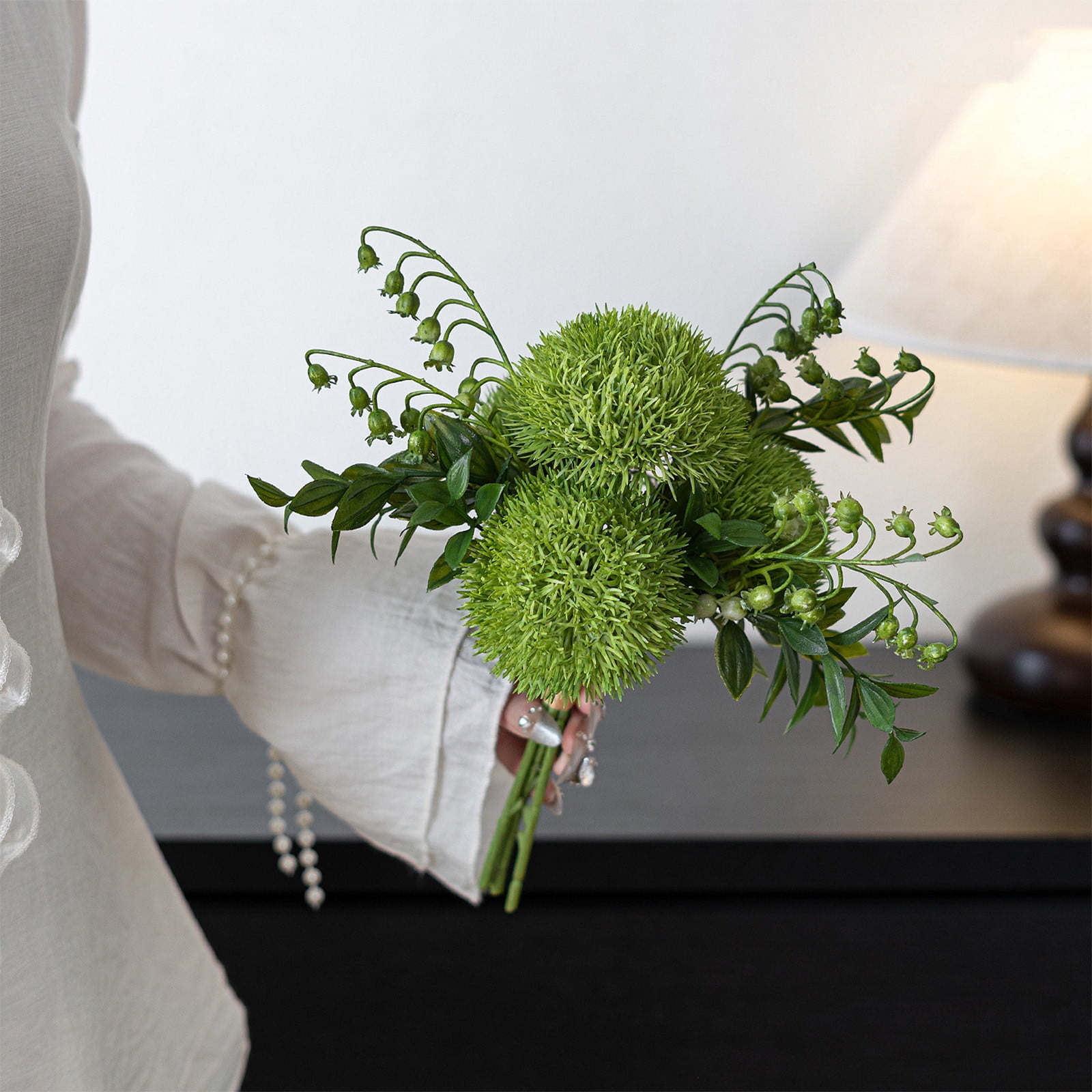 Artificial Green Ball Bouquet Faux Floral Centerpiece Table Decor ...