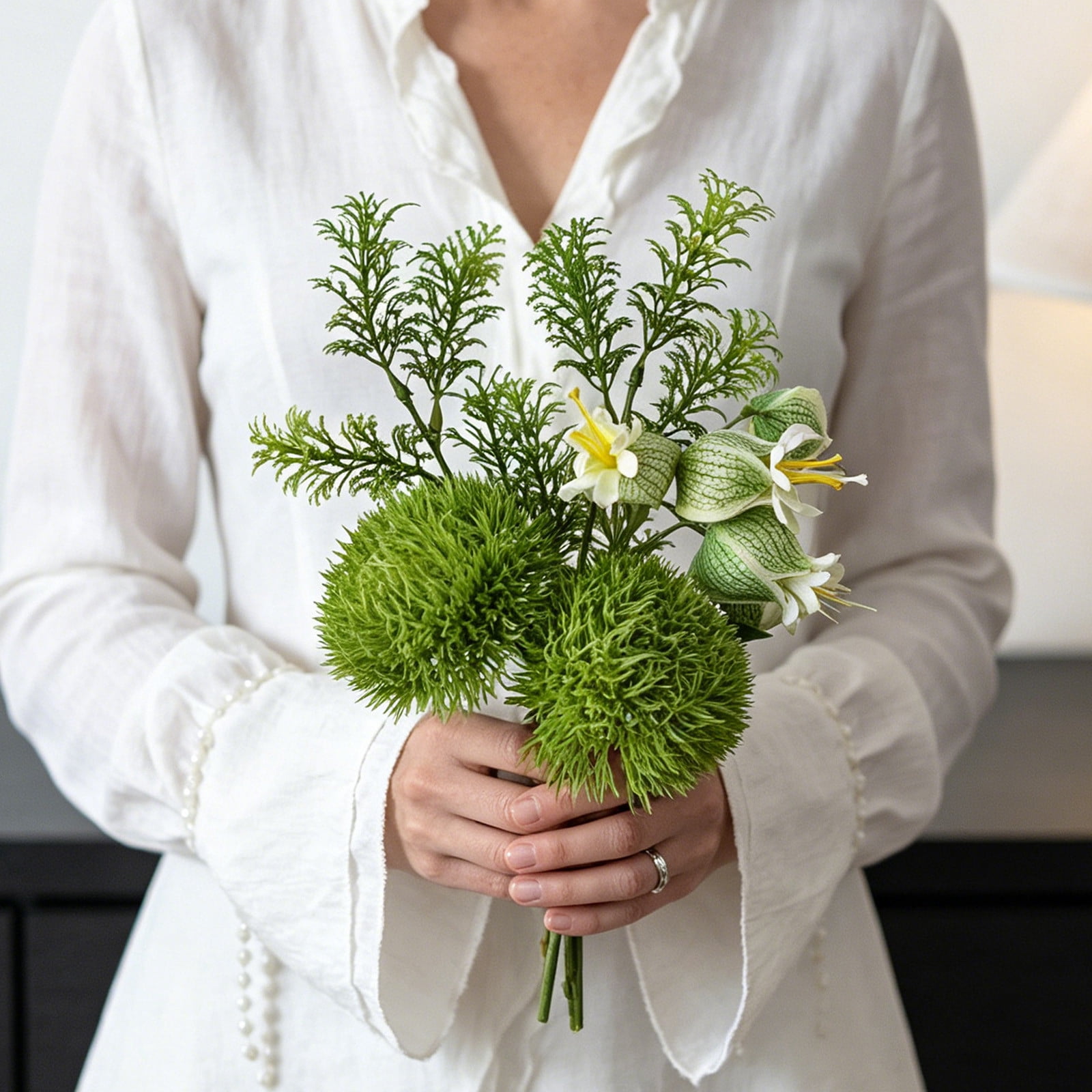 Artificial Green Ball Bouquet Faux Floral Centerpiece Wedding Home ...