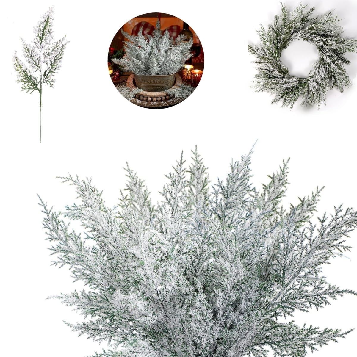 Artificial Green Cedar Sprigs,20pcs Xmas Faux Greenery Pines Sprigs,QZS ...