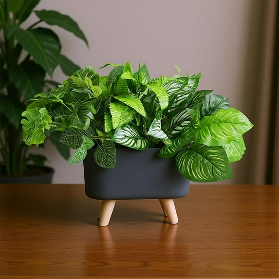 Artificial Green Grass Plants in Rectangular Planter Boxes, Faux ...