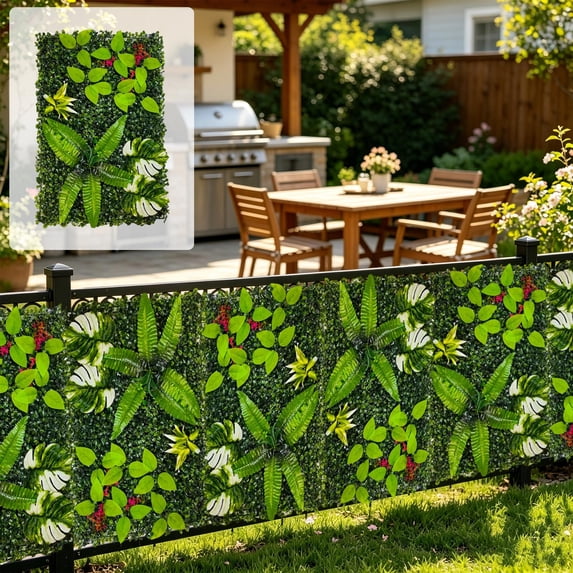 Artificial Green Hedge Fence Expandable Dense Faux Leaf Screen Panel ...