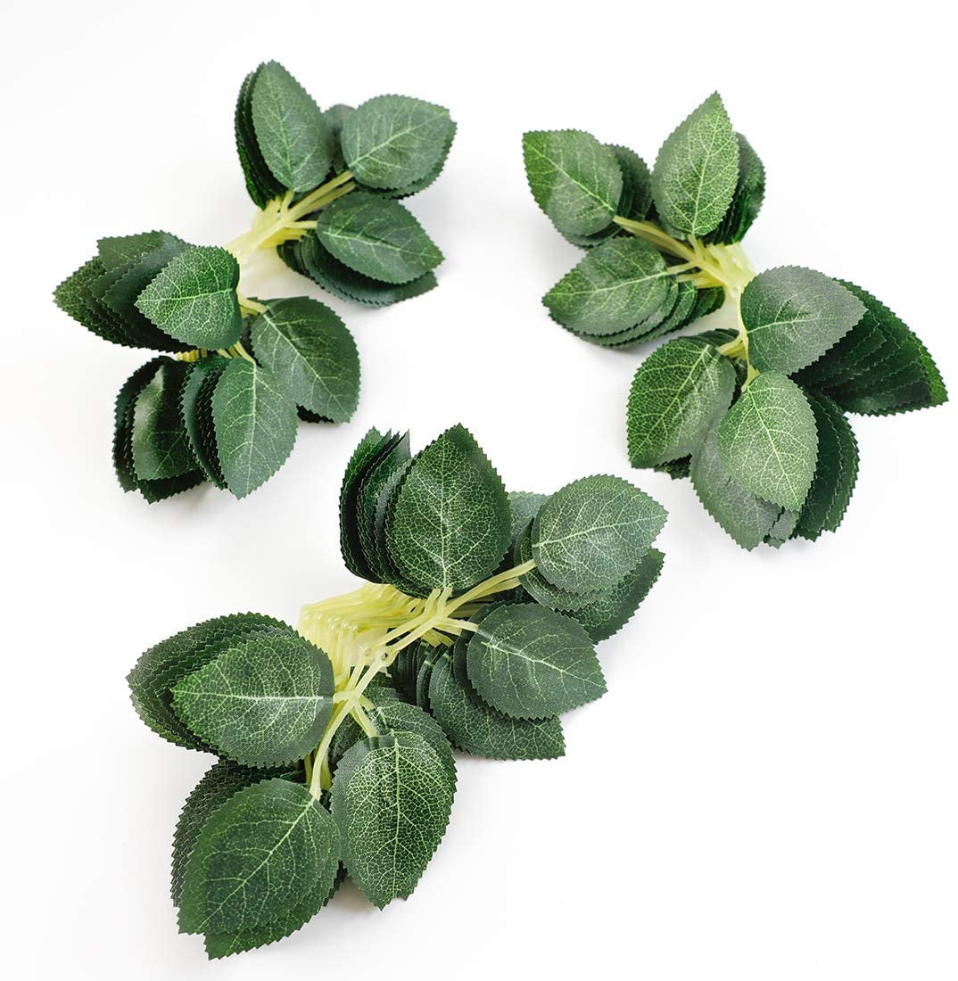 Artificial Green Leaves 35pcs Bulk Faux Silk Greenery Fake Rose Flower ...