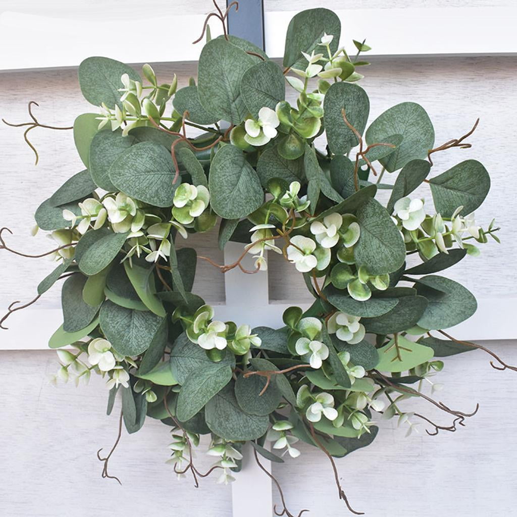 Artificial Green Leaves Wreath,Round Eucalyptus Boxwood 13 Inch Wreath ...