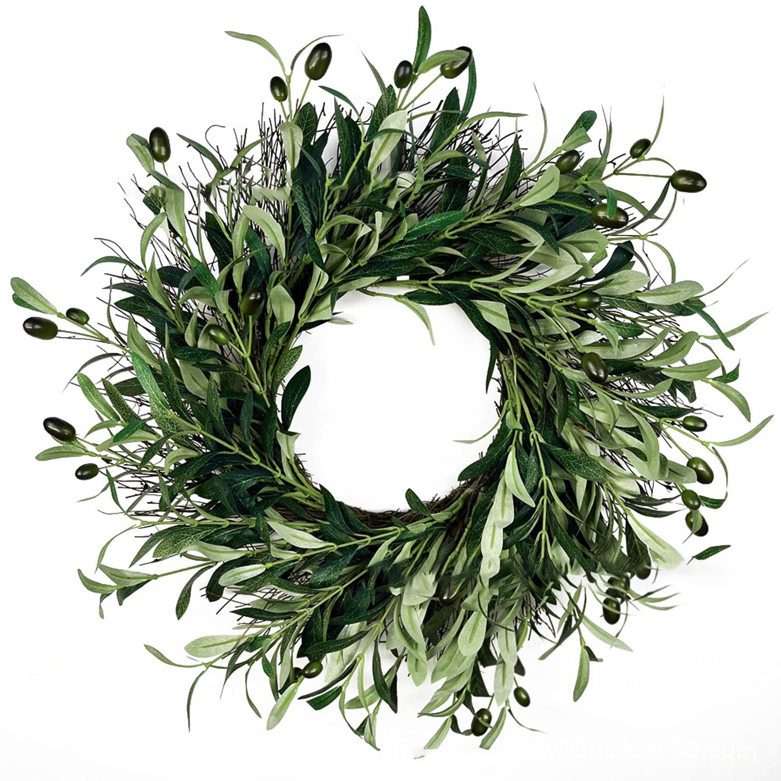 Artificial Green Olive Leaf Wreath With Led Lights 1Pc Spring Summer ...