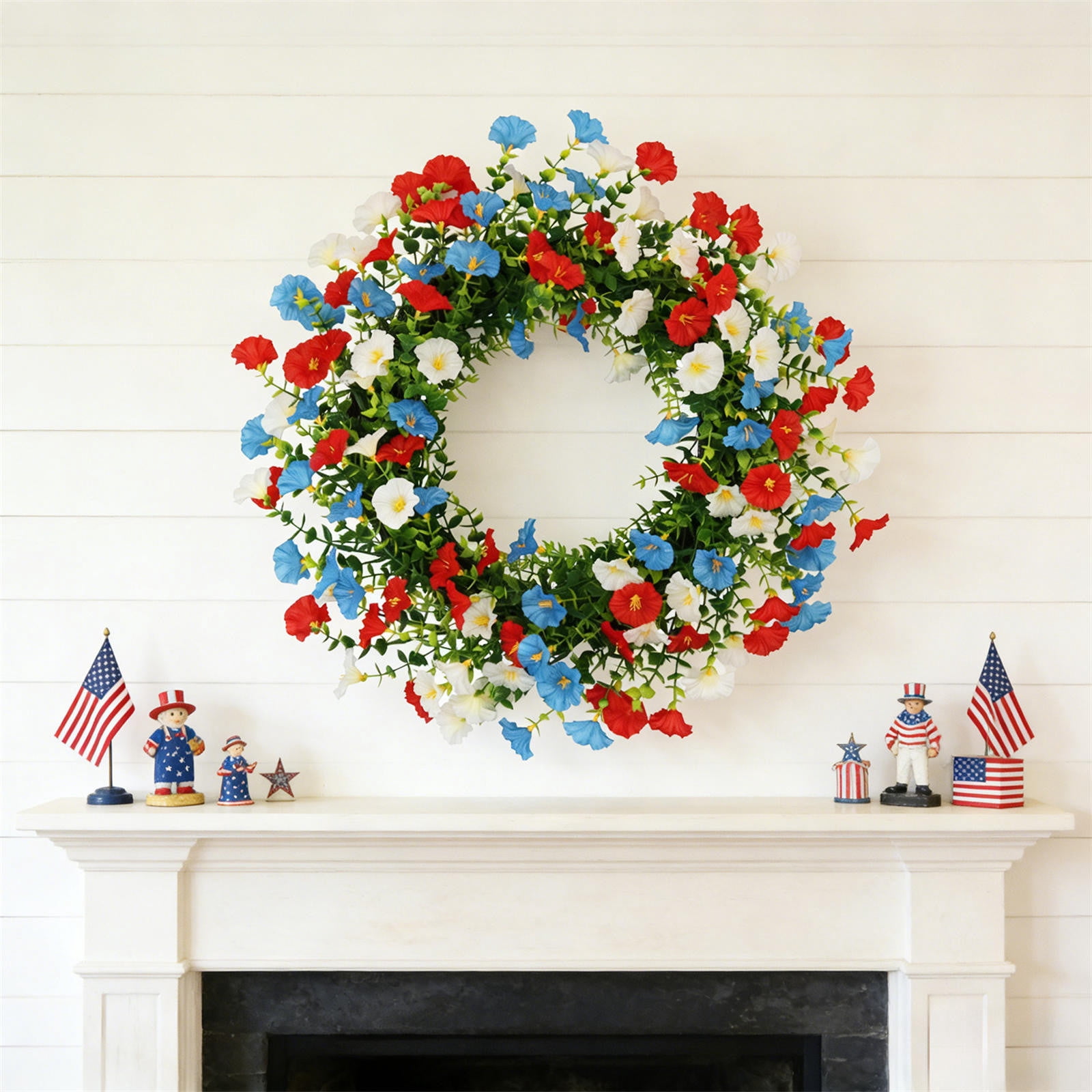 Artificial Green Plants Border, Independence Day Red White Blue Wreath ...
