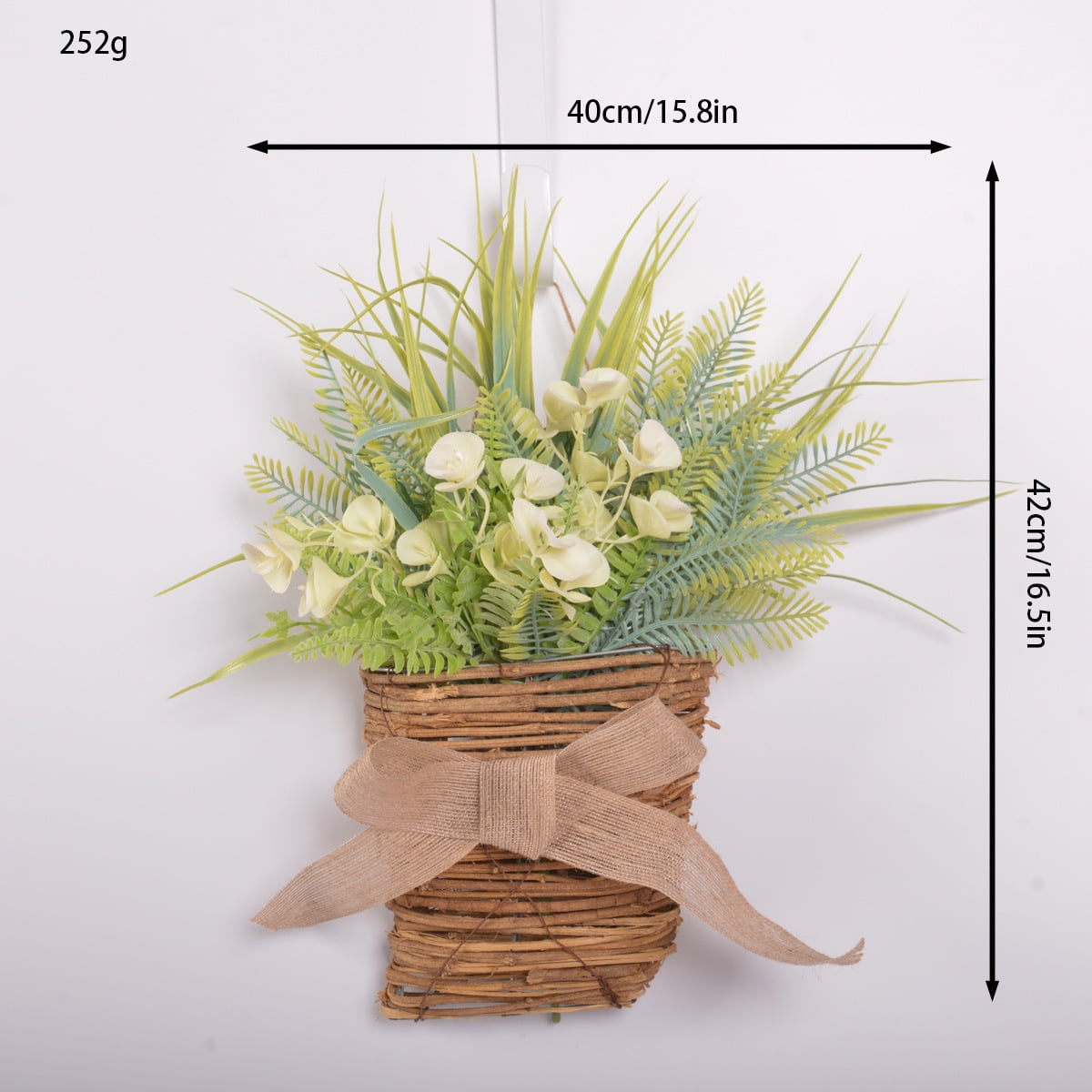 Artificial Greenery Ferns, Front Door Hanging Basket Wreath for Home ...