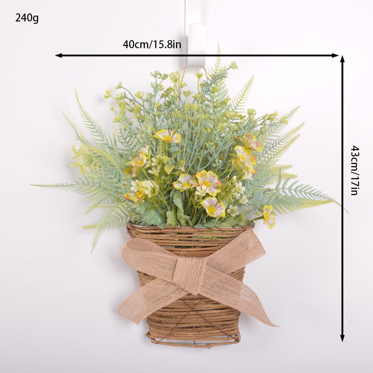 Artificial Greenery Ferns, Front Door Hanging Basket Wreath for Home ...