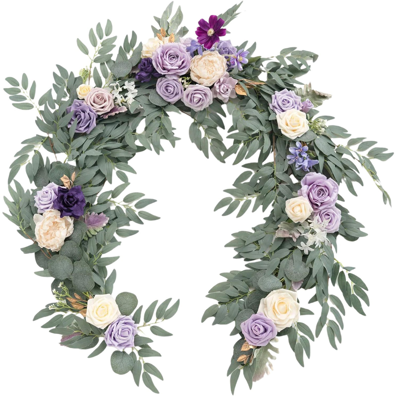 Artificial Greenery with Flowers & Multicolor Fake Rose And Eucalyptus ...