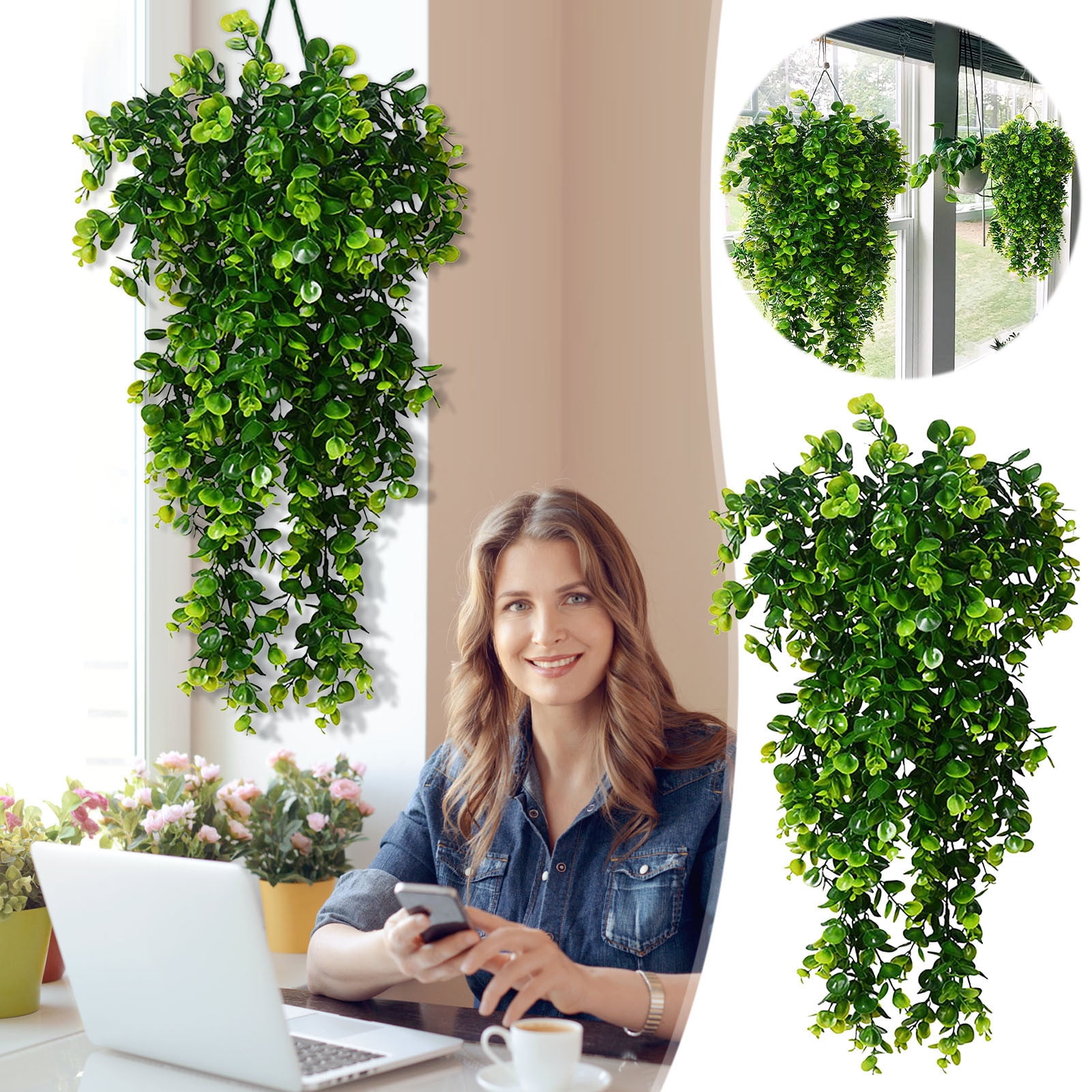 Artificial Greenery Hanging Plants | Faux Leaf Branches for Indoor Outdoor Home & Office Decor ...