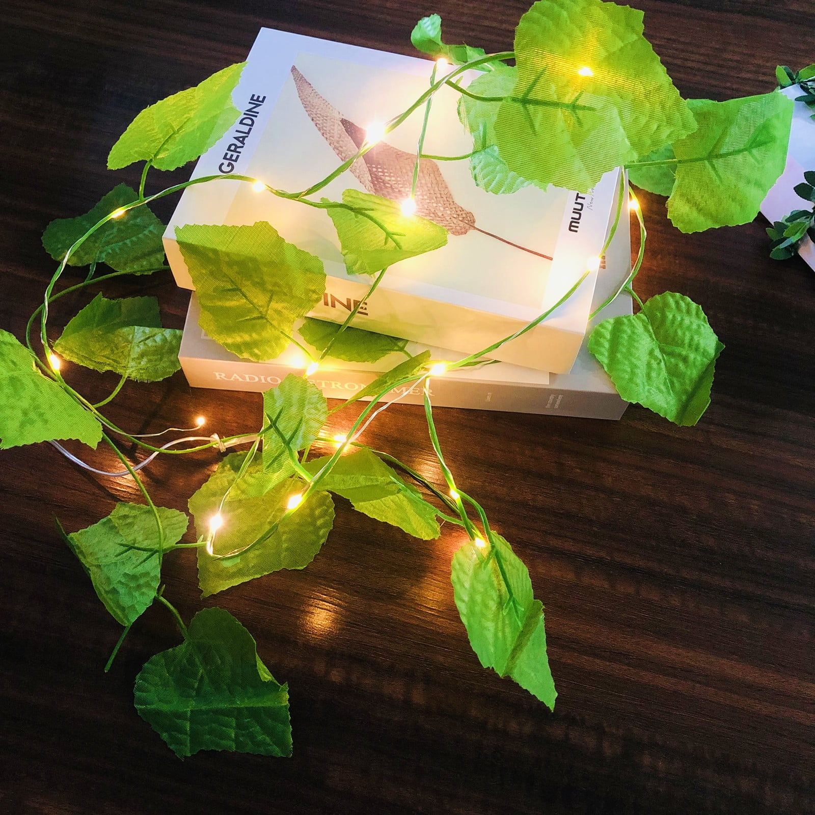 Artificial Greenery Ivy Green Grape Leaves Plant Vine with 2m 20LEDs ...