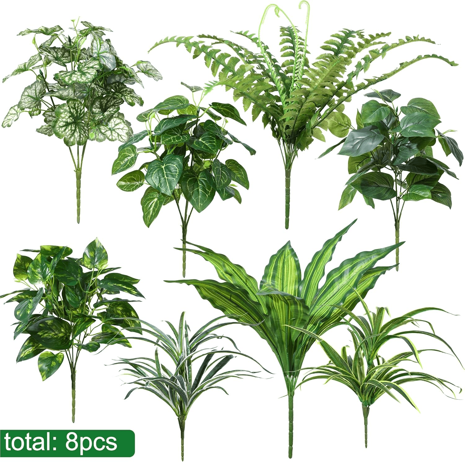 Artificial Greenery Plants 8 Bunches Faux Plastic Leaves with Stems ...