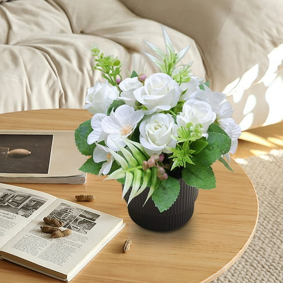 Artificial Greenery Small Potted Plant, Faux Plastic Flower Bonsai ...