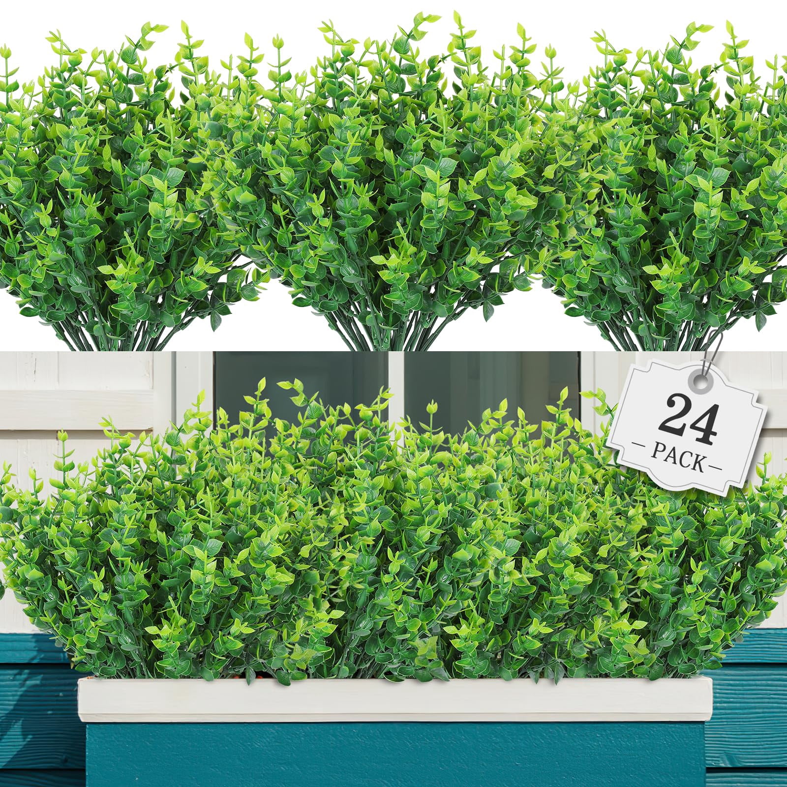 Artificial Greenery Stems 24 Green-eucalyptus Indoor Outdoor Decor ...