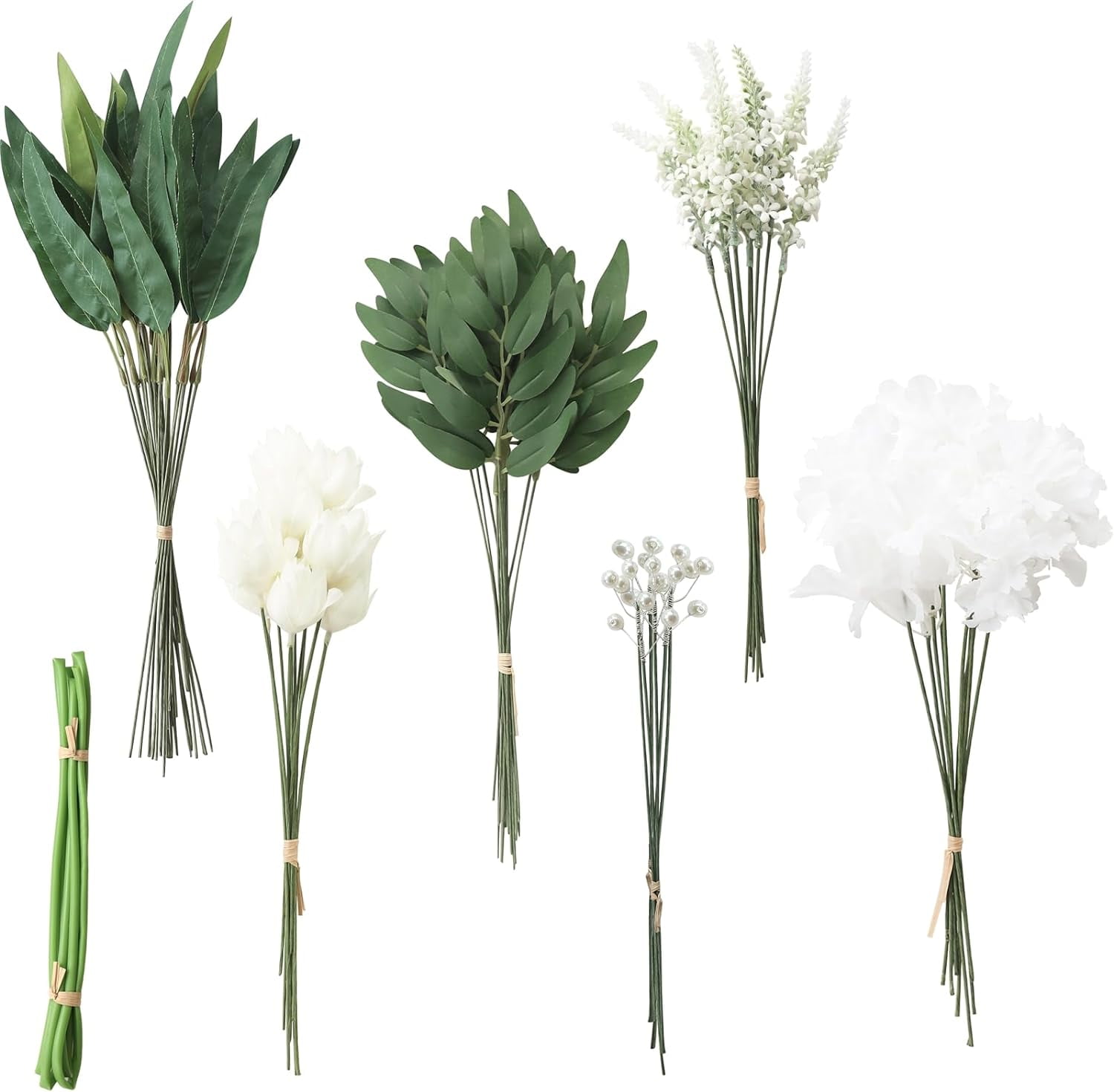 Artificial Greenery Stems Box Set, 25pcs with 4 Kinds of Faux Greenery ...