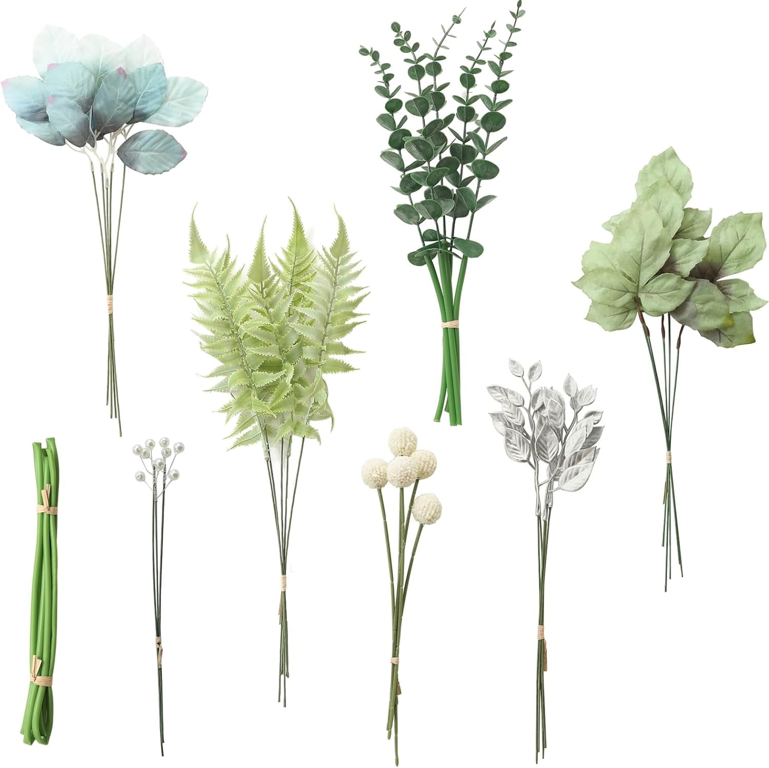 Artificial Greenery Stems Box Set, 25pcs with 4 Kinds of Faux Greenery ...