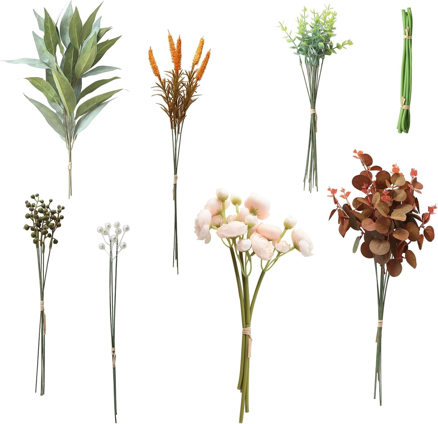 Artificial Greenery Stems Box Set, 25pcs with 4 Kinds of Faux Greenery ...