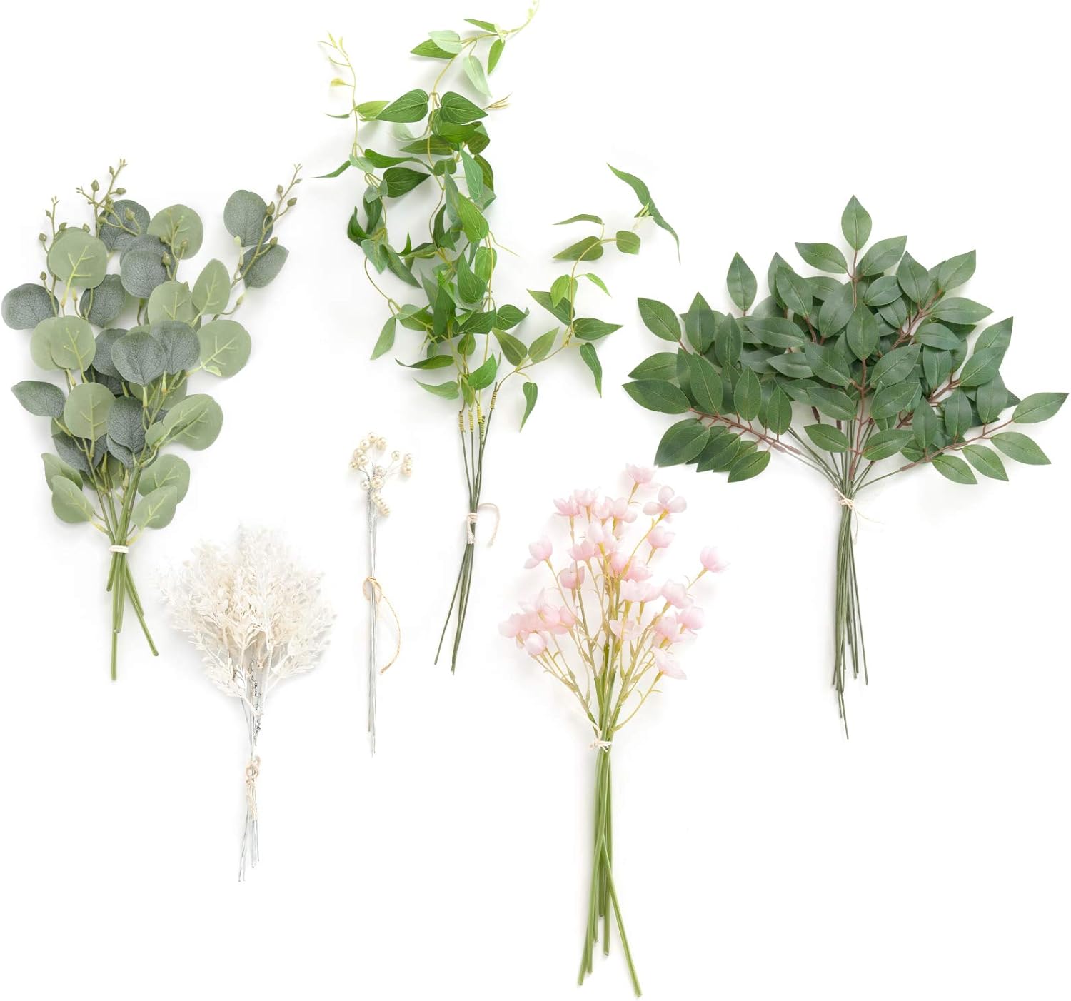 Artificial Greenery Stems Box Set, 42pcs with 6 Kinds of Faux Greenery ...