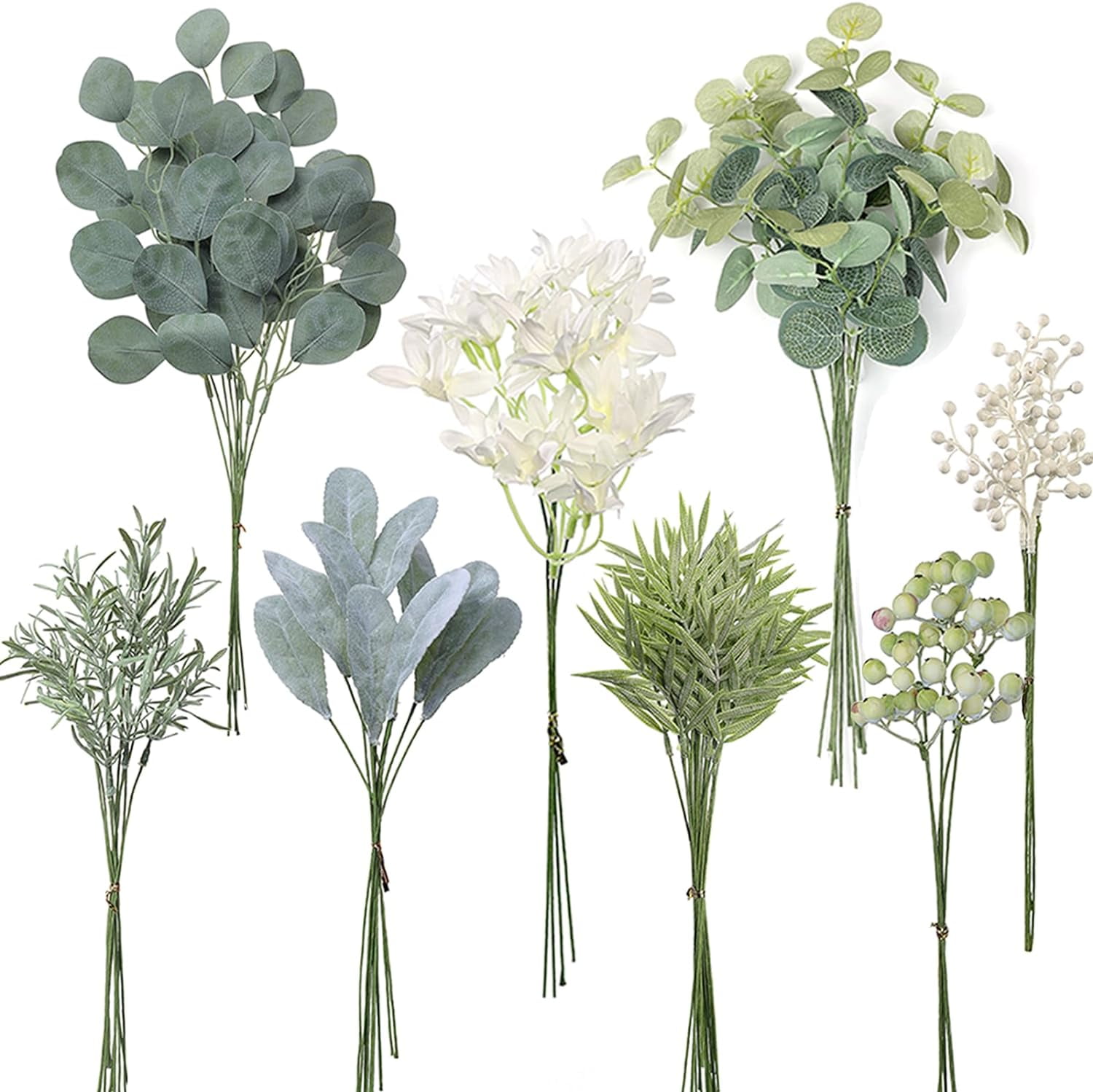 Artificial Greenery Stems Box Set，75 Pcs with 8 Kinds of Faux Greenery ...