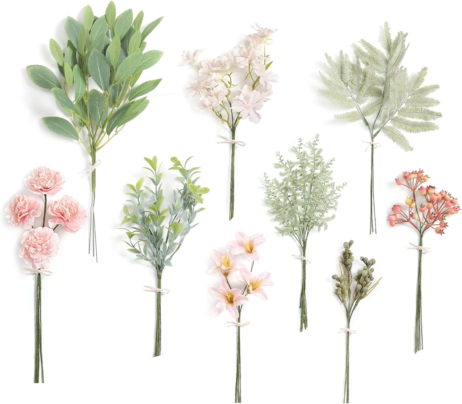 Artificial Greenery Stems Box Set,(Pack of 47pcs) with 9 Kinds of Faux ...