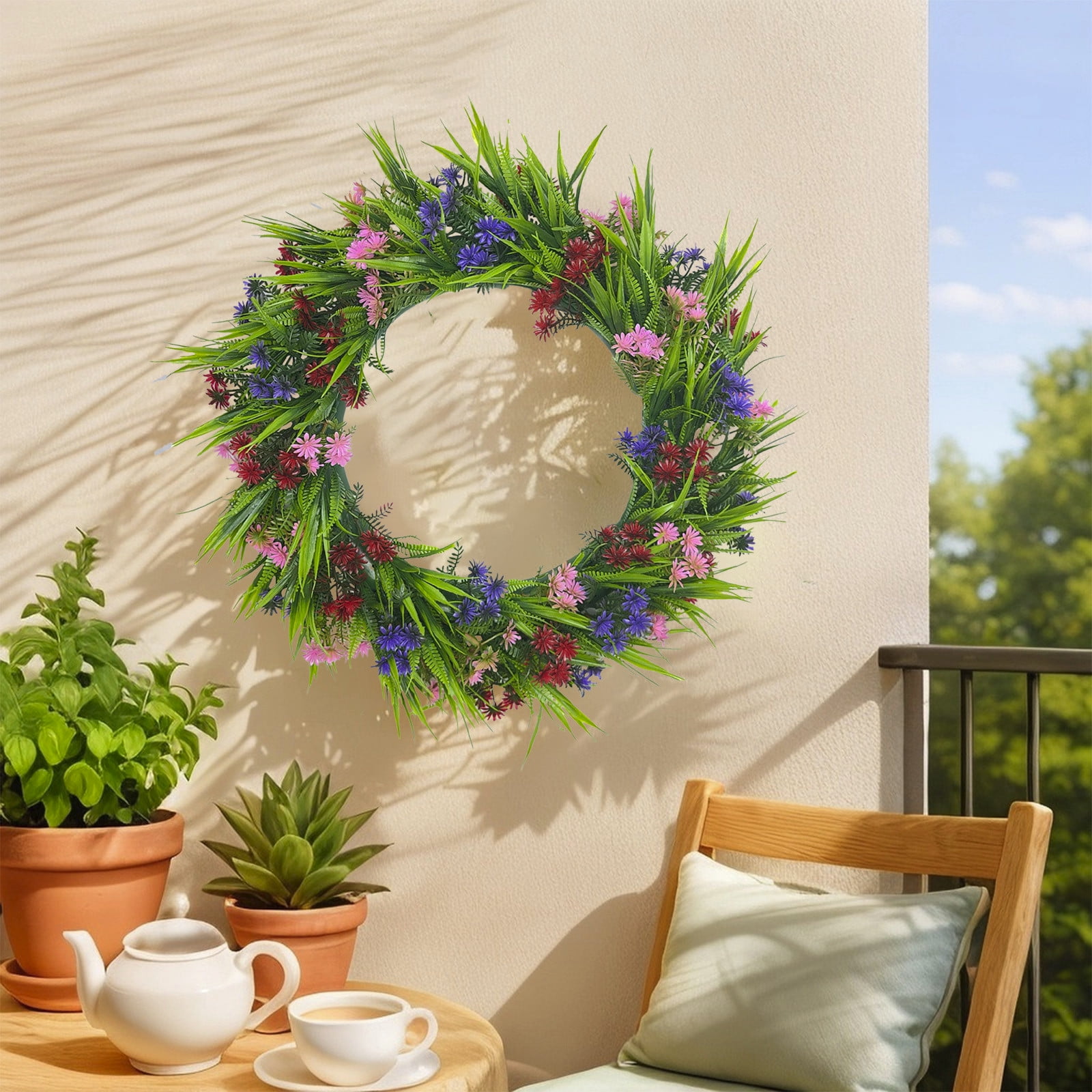 Artificial Greenery Wreath for All Seasons, Indoor Outdoor Front Door ...
