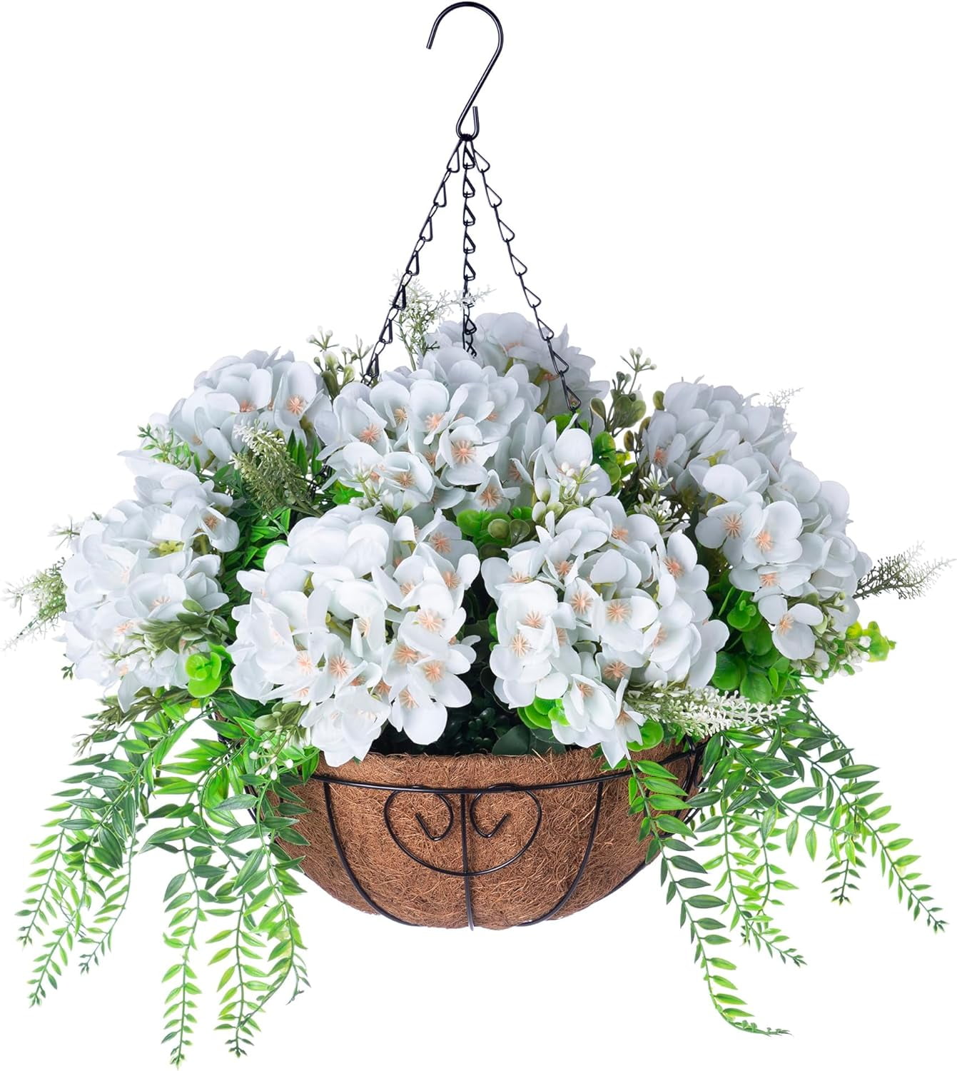 Artificial Hanging Basket Planter with Silk Hydrangea Flowers, 12 ...