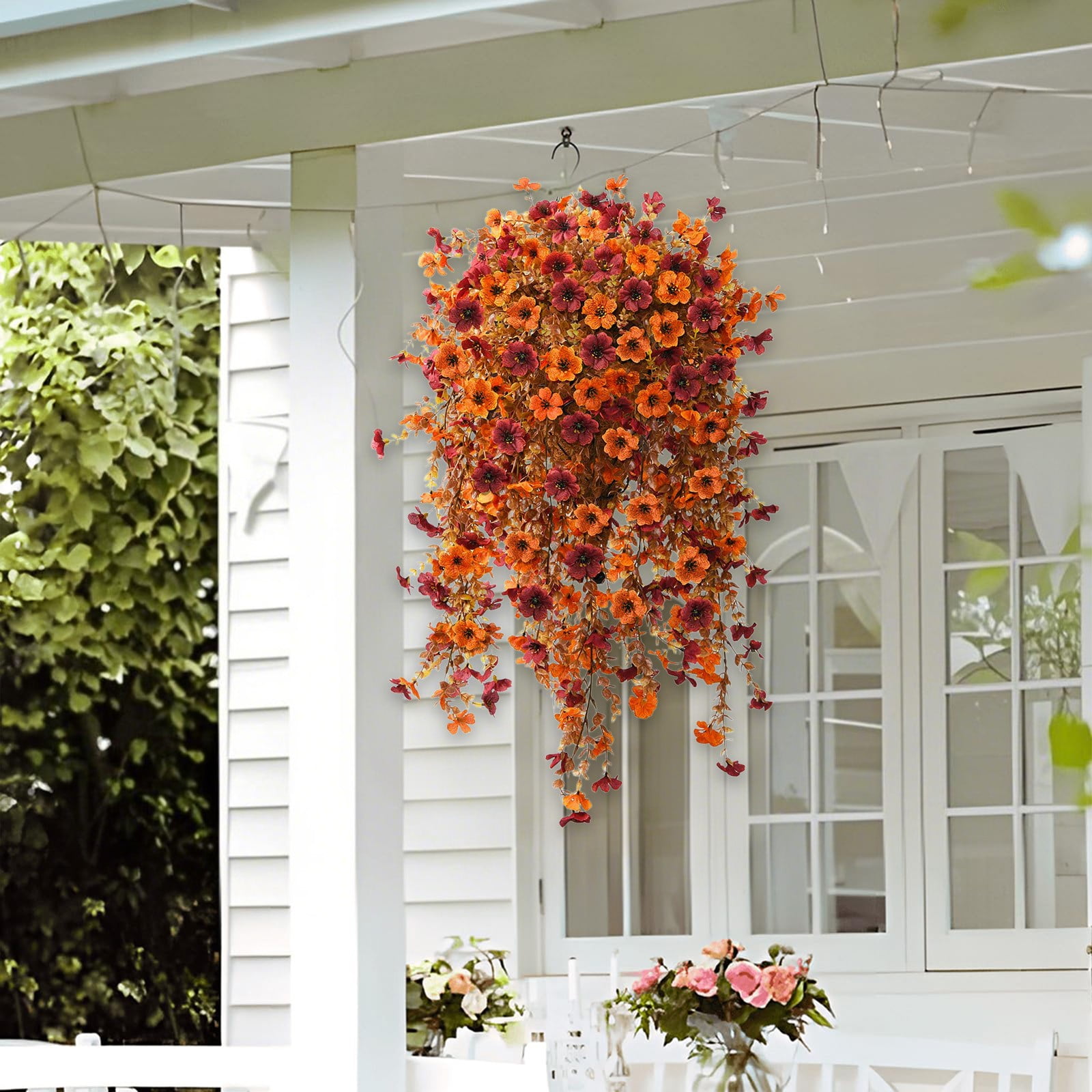 Artificial Hanging Fall Flowers Fake Mums for Outdoors Fall Decorations ...