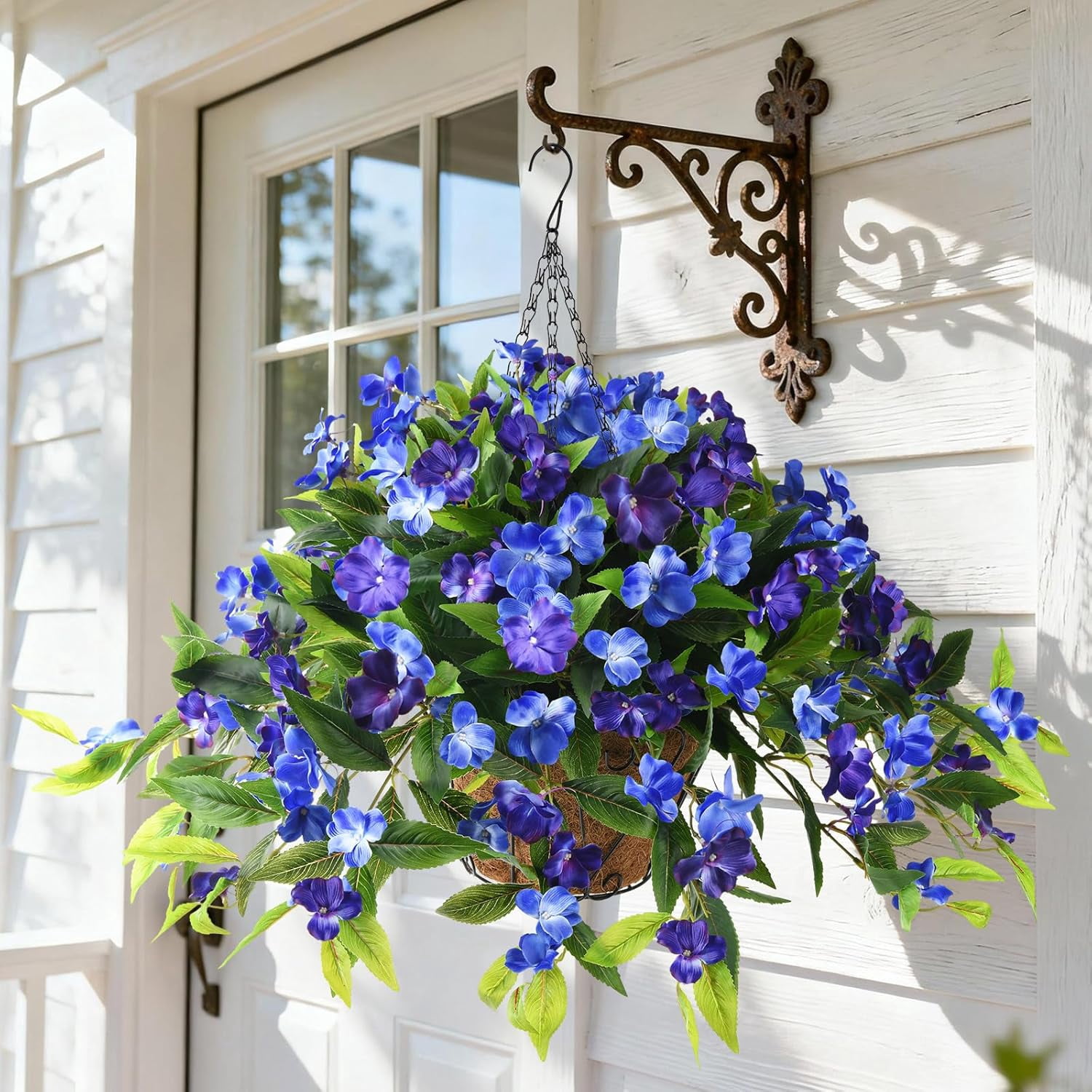 Artificial Hanging Floral Basket for Outdoor Decor, UV Resistant Faux ...